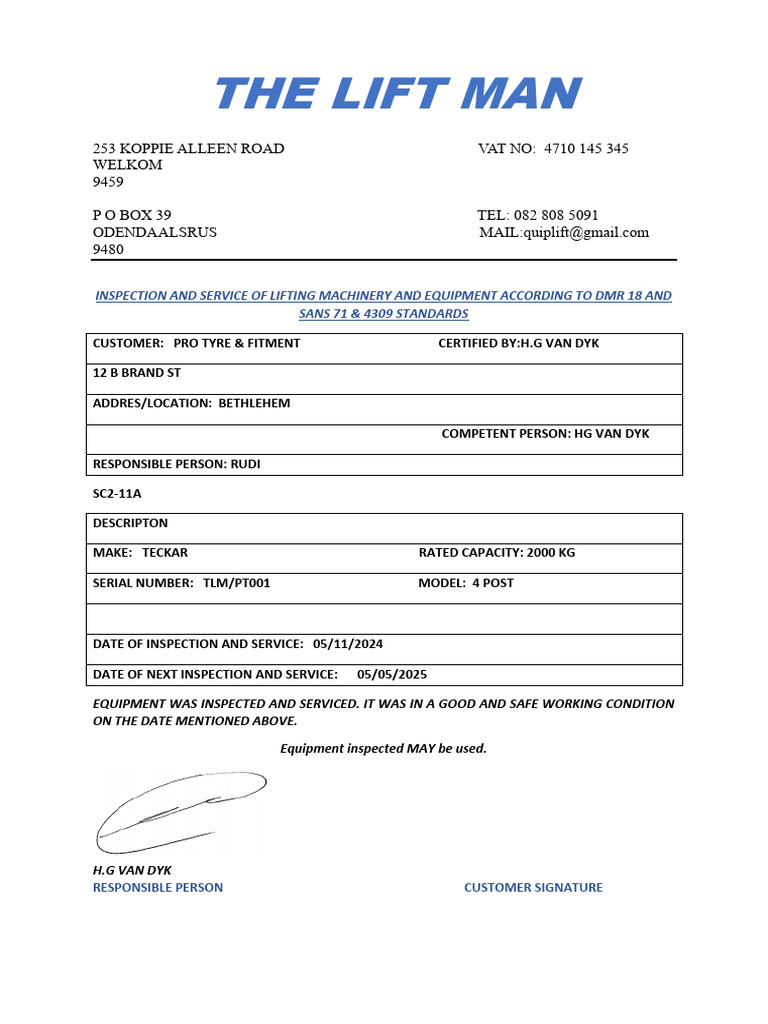 Lift Inspection | PDF