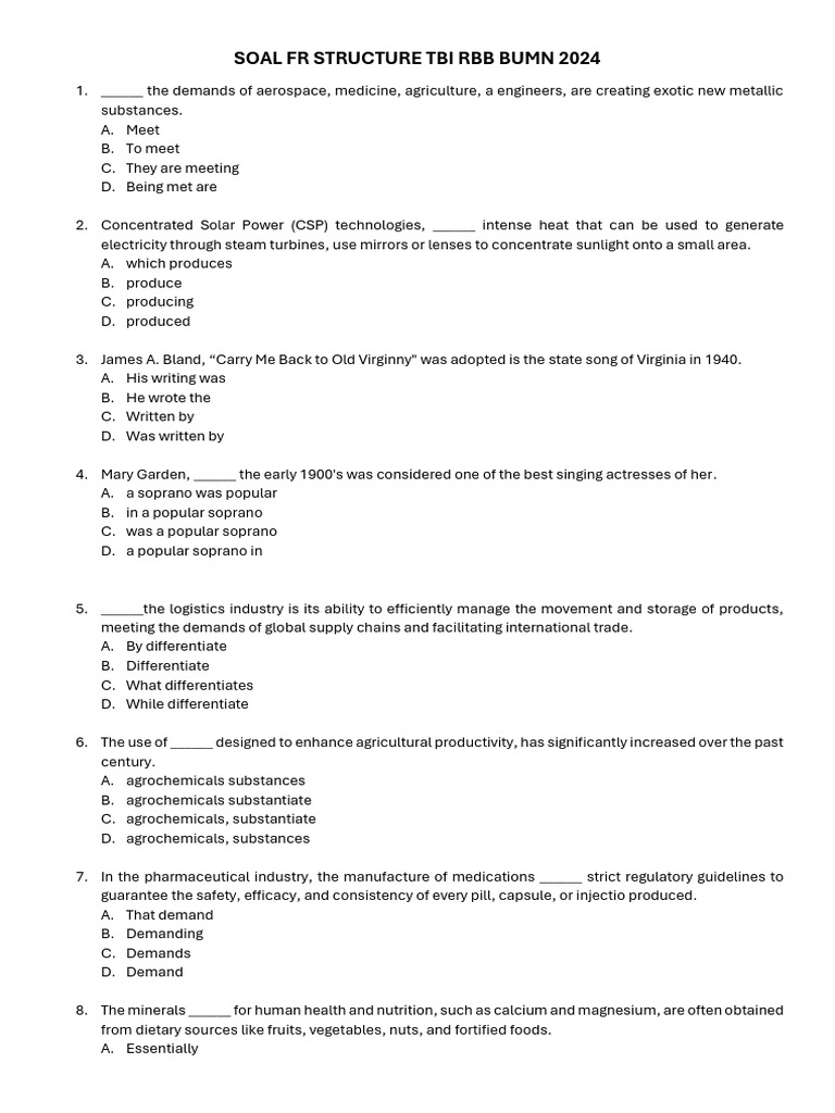 Soal FR Structure Tbi RBB Bumn 2024 | PDF