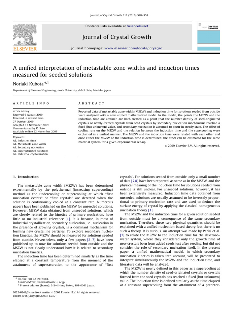 A Unified Interpretation of Metastable Zone Widths and Induction Times ...