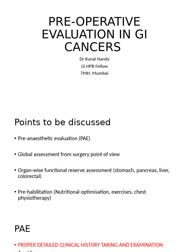 Dr. Kunal Nandy - Pre-Operative Evaluation | PDF | Colorectal Cancer ...