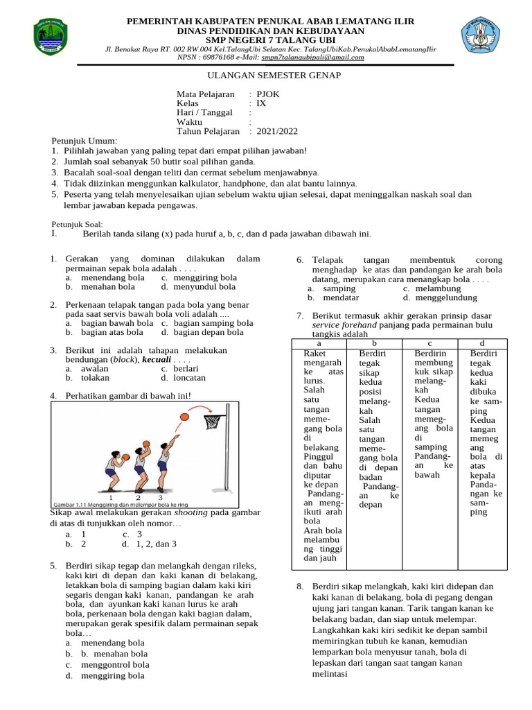 Soal PJOK IX Genap | PDF