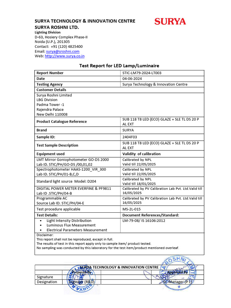 LM 79 Sub 118 t8 Led (Eco) Glaze + Sle TL Ds 20 P Al Ext | PDF | Lighting | Electricity
