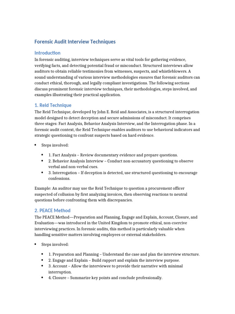 Forensic Audit Interview Techniques Guide | PDF | Audit | Forensic Science