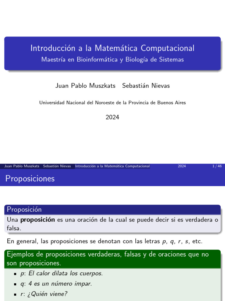 Matemática Computacional Lógica Conjuntos Handout | PDF | Proposición ...