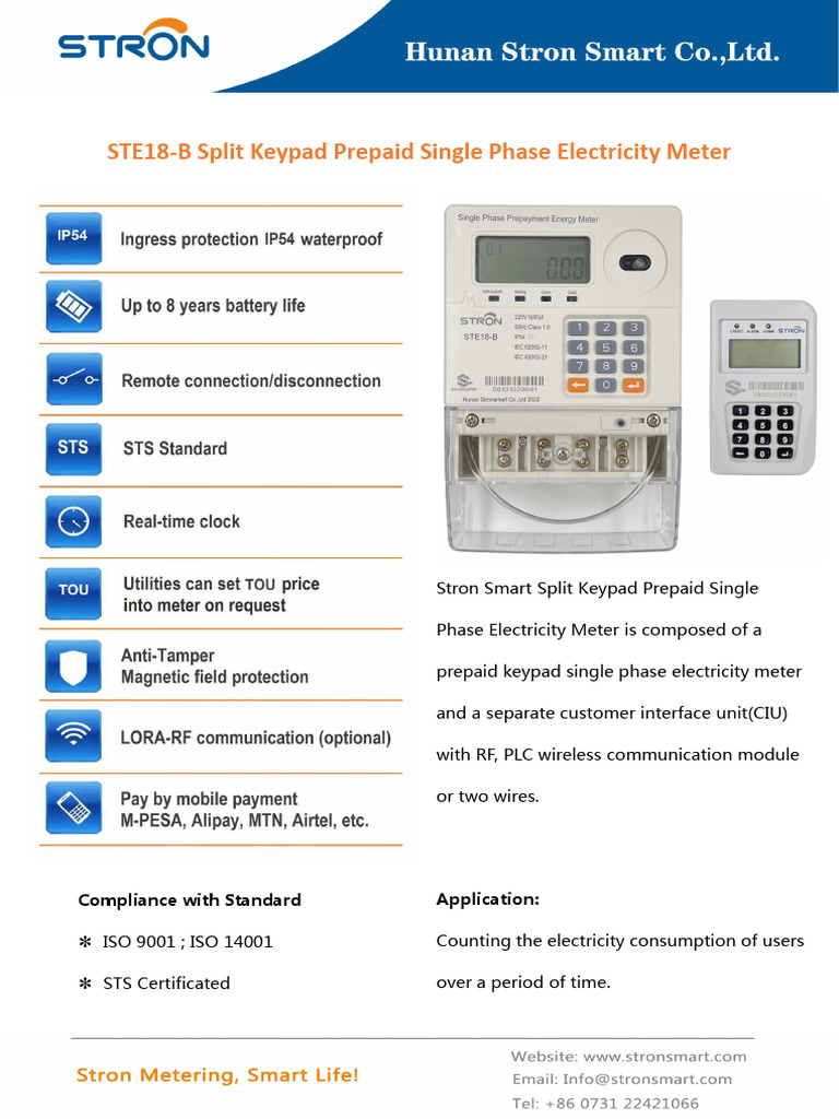 STE18-B Split Keypad Prepaid Single Phase Electricity Meter | PDF | Mains Electricity ...