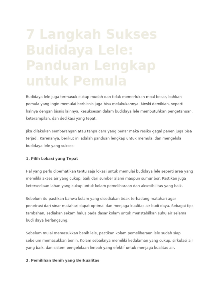 7 Langkah Sukses Budidaya Lele | PDF