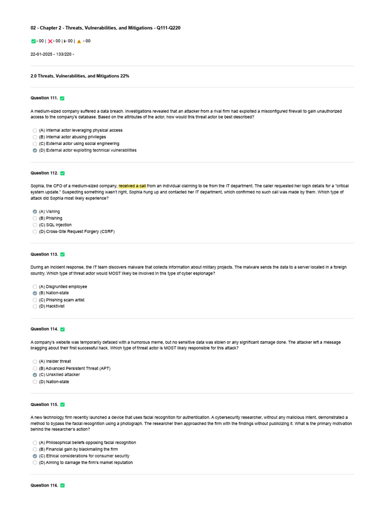 02 - Chapter 2 - Threats, Vulnerabilities, and Mitigations - Q111-Q220 | PDF | Security ...