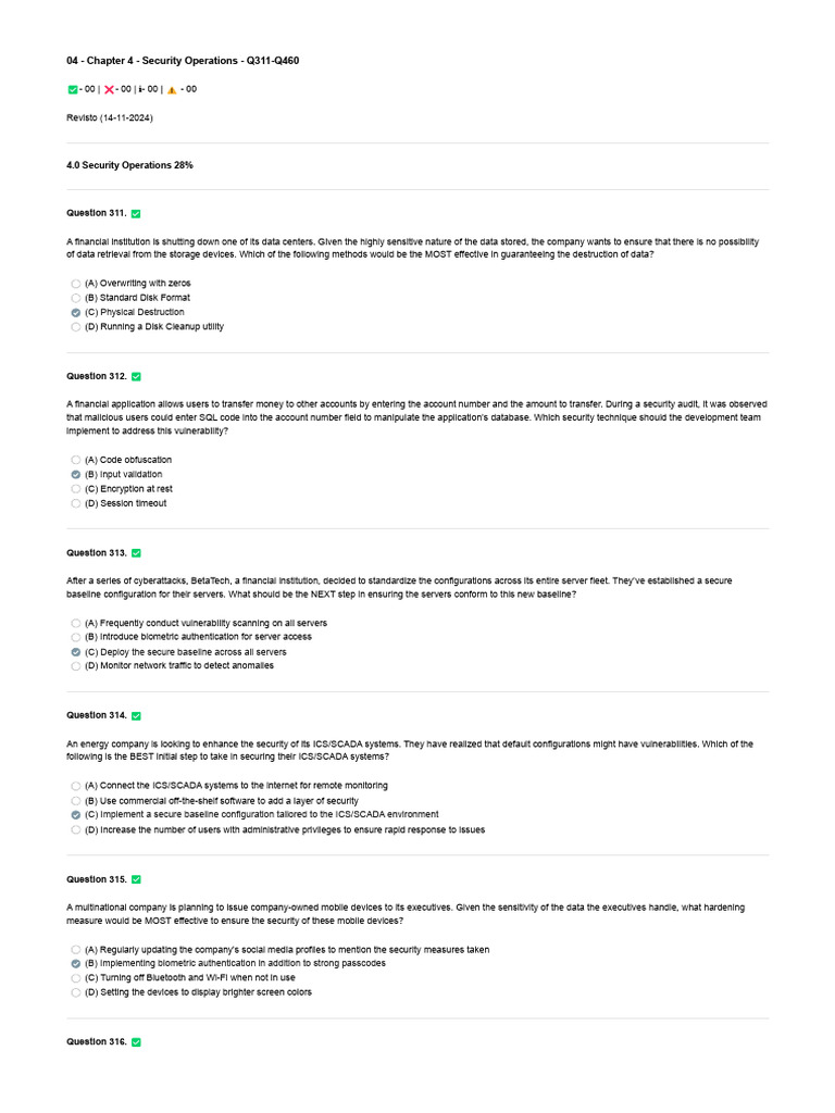 04 - Chapter 4 - Security Operations - Q311-Q460 | PDF | Computer Security | Security