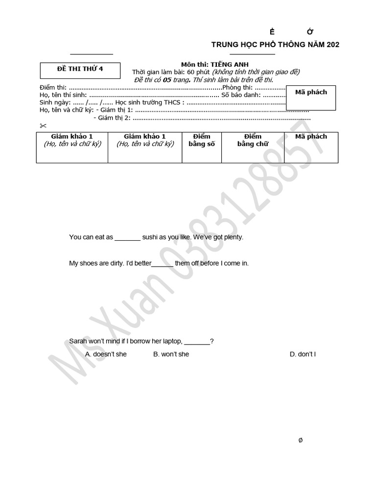 De 4 Thi Thu Ts 10 DGNL 2025 | PDF