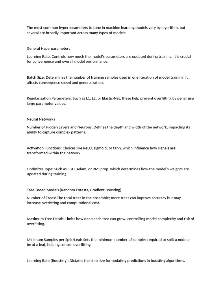 What Are The Most Common Hyperparameters To Tune in Machine Learning Models | PDF