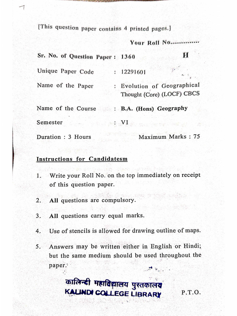 B.A. (Hons.) Geography (Evolution of Geographical Thought-Sem-V-5 | PDF