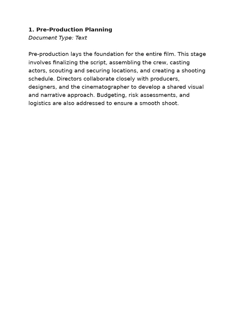 Pre Production Planning | PDF