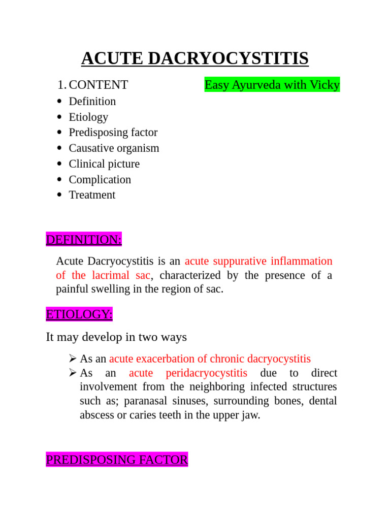 Acute Dacryocystitis | PDF