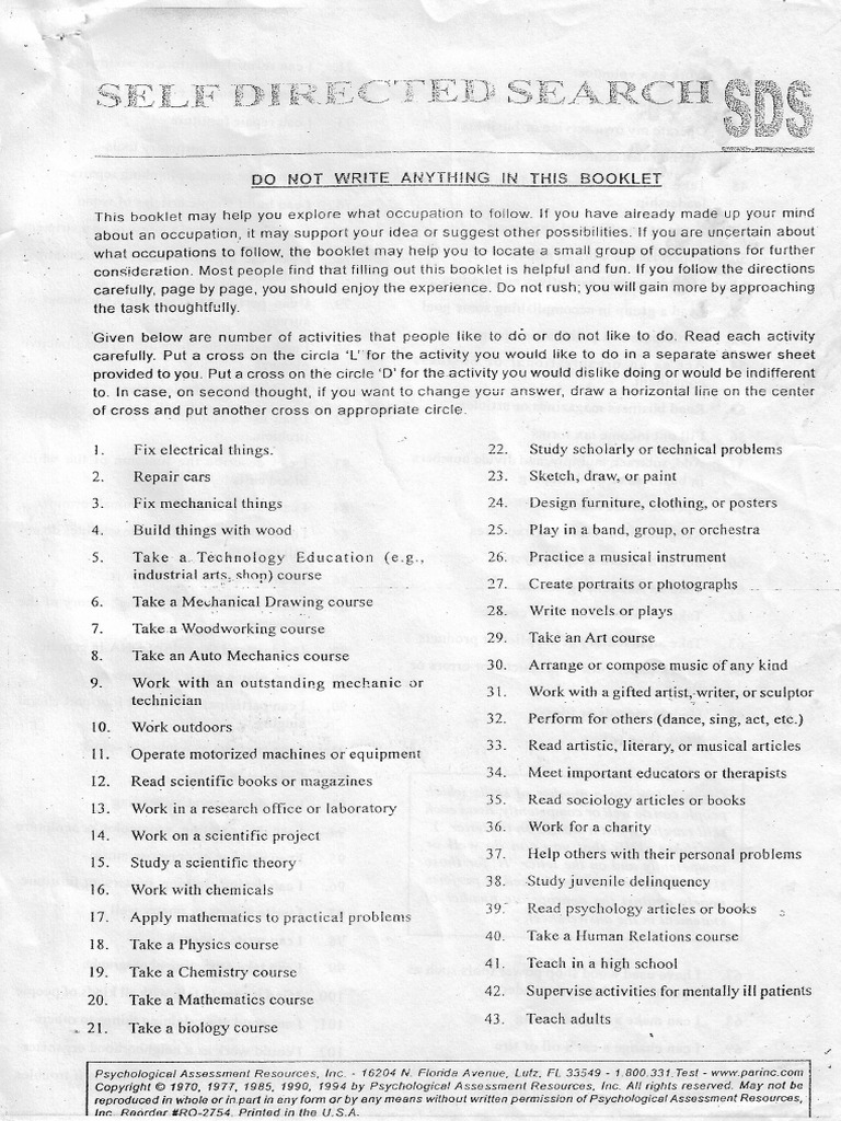 SDS (Question Booklet) | PDF