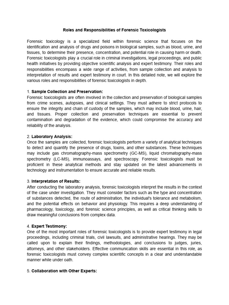 Forensic Toxicologist Roles Explained | PDF | Forensic Science | Toxicology