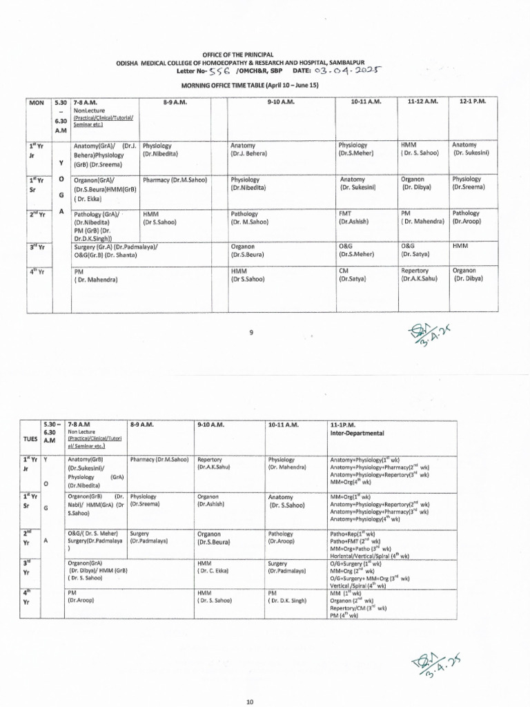 Morning Time Table | PDF