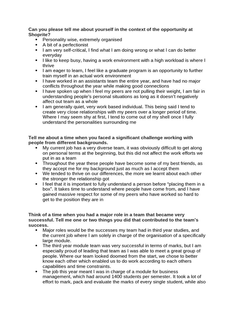 Shoprite Holding Interview | PDF | Economies