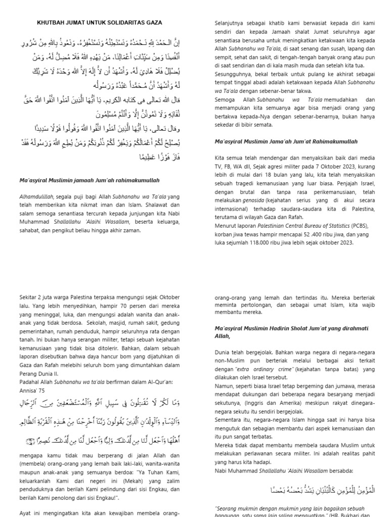 Khutbah Jumat: Solidaritas untuk Gaza | PDF