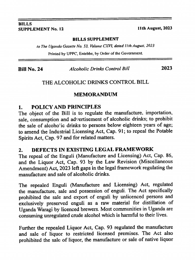 Alcoholic Drinks Control Bill 2023 | PDF | Alcoholic Beverages | Alcohol