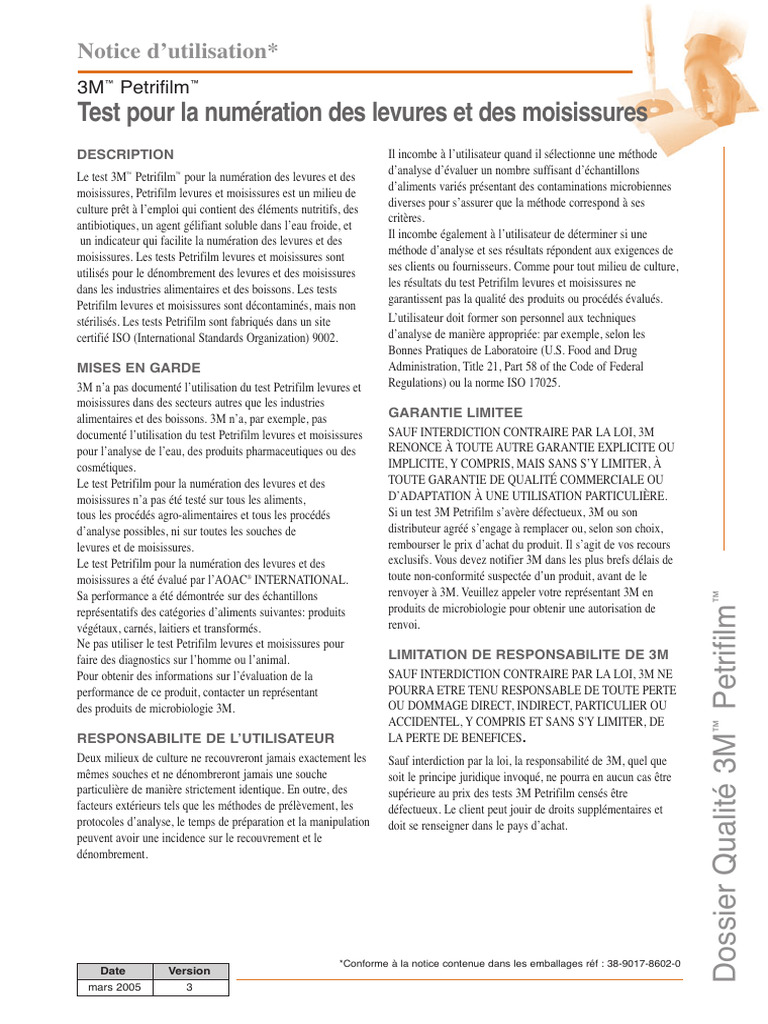 Test Petrifilm pour levures et moisissures | PDF | Levure | Couleur