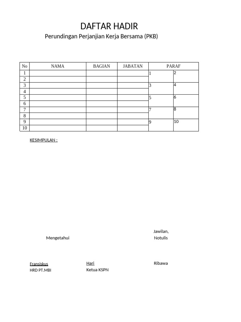DAFTAR HADIR MEETING PKB 2024-2026 | PDF