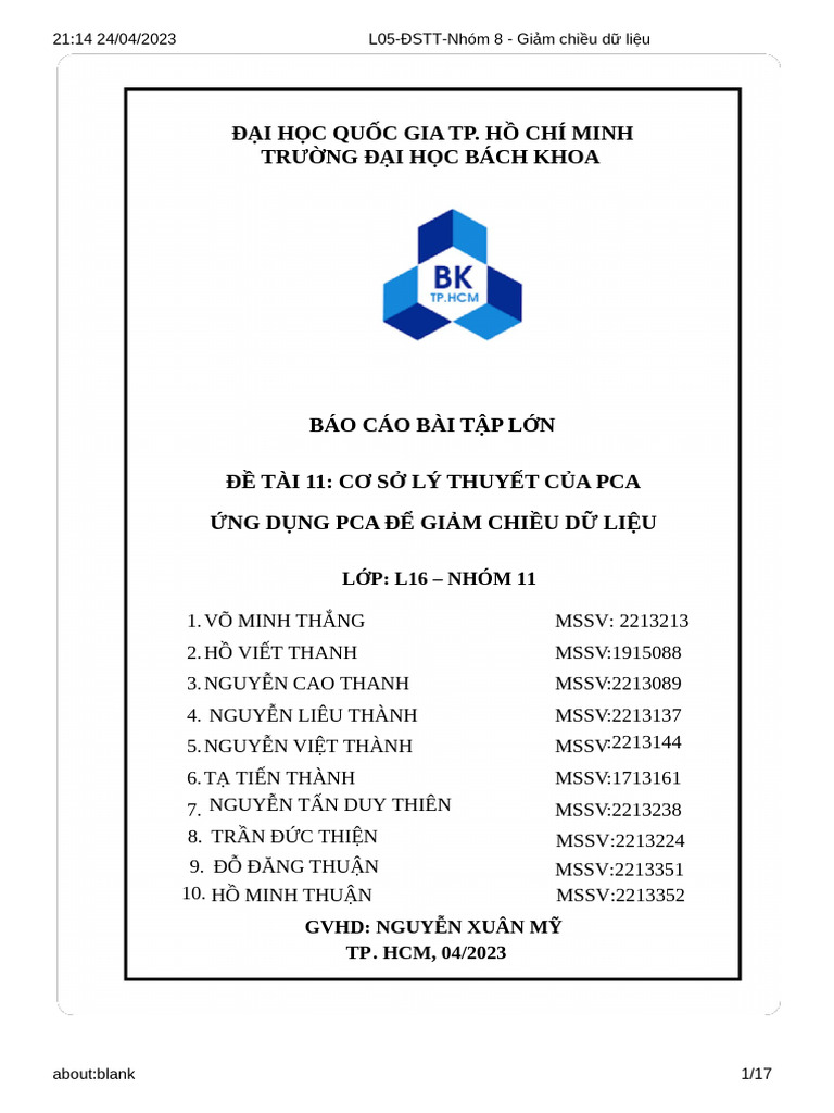 L16 ĐSTT Nhóm 11 Giảm Chiều Dữ Liệu | PDF