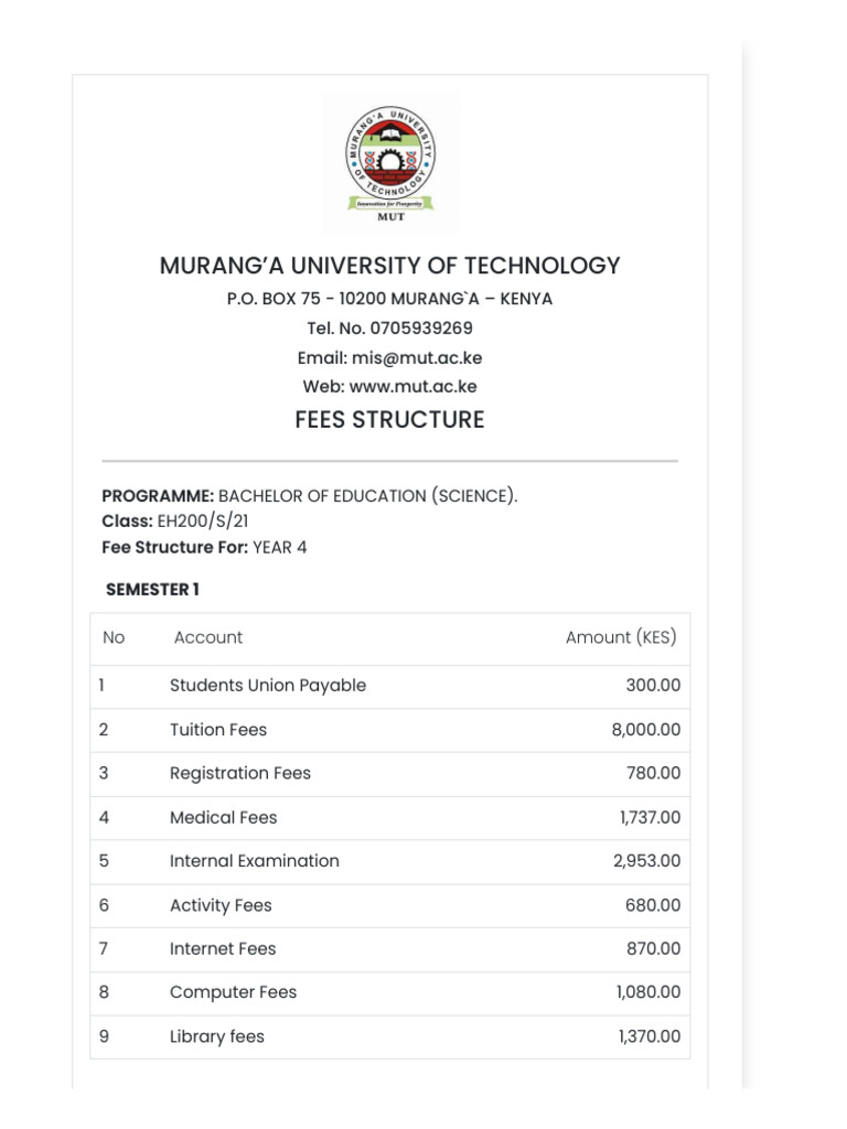 Murang'a University Fee Structure 2023 | PDF