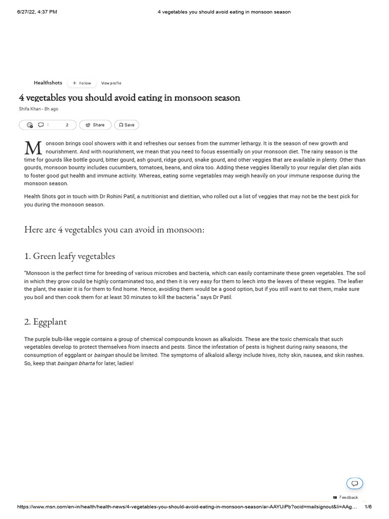 Vegetables to Avoid in Monsoon Season | PDF | Vegetables | Eggplant