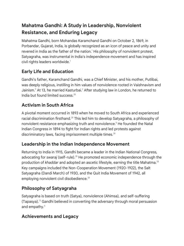 Mahatma Gandhi :A Study in Leadership, Nonviolent Resistance, and ...