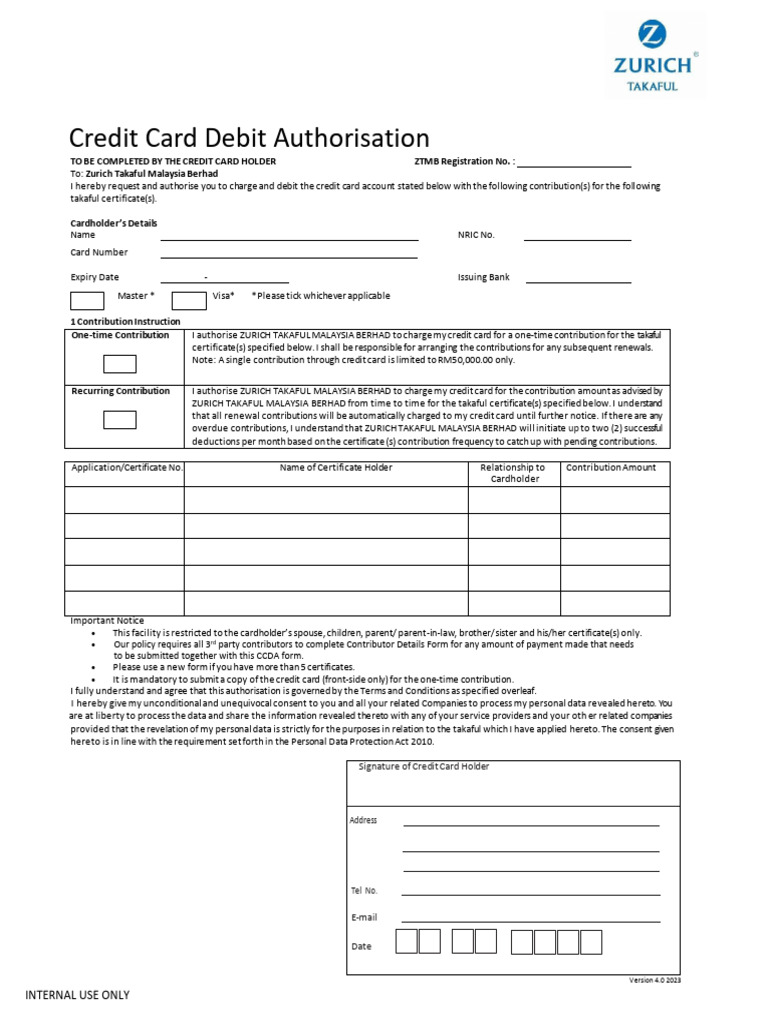 Credit Card Debit Authorization Form | PDF | Credit Card | Debit Card