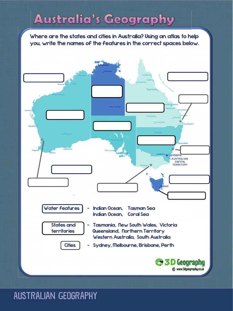 Australia Geography Worksheet | PDF | Fauna Of Australia | Zoology
