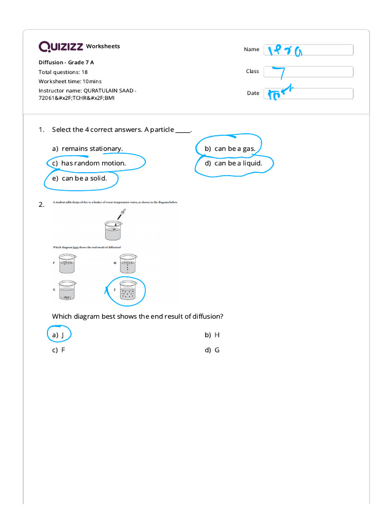 Diffusion Concepts for Grade 7 | PDF | Liquids | Diffusion