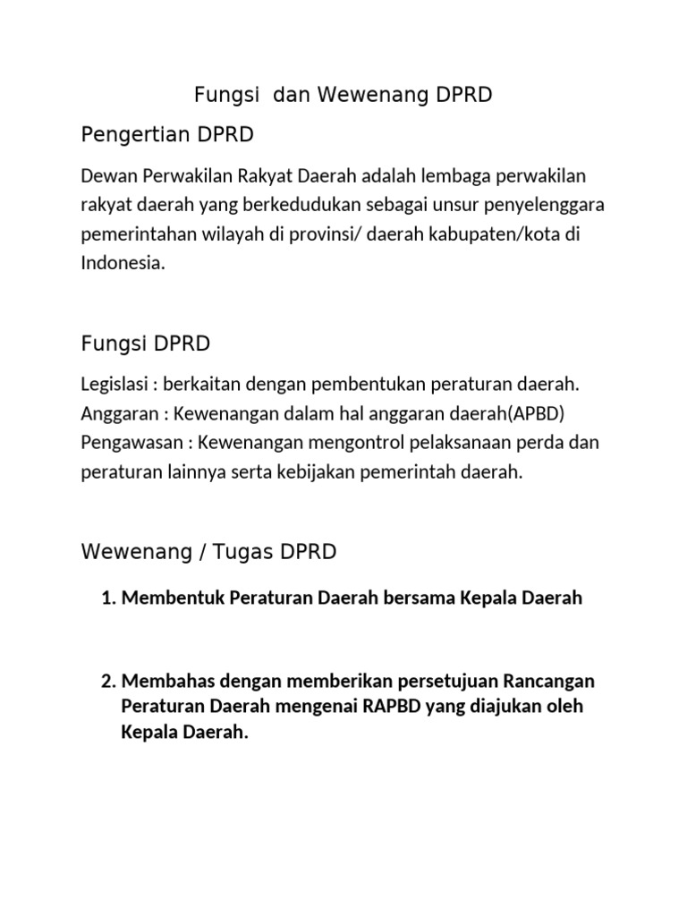 Fungsi dan Wewenang DPRD | PDF