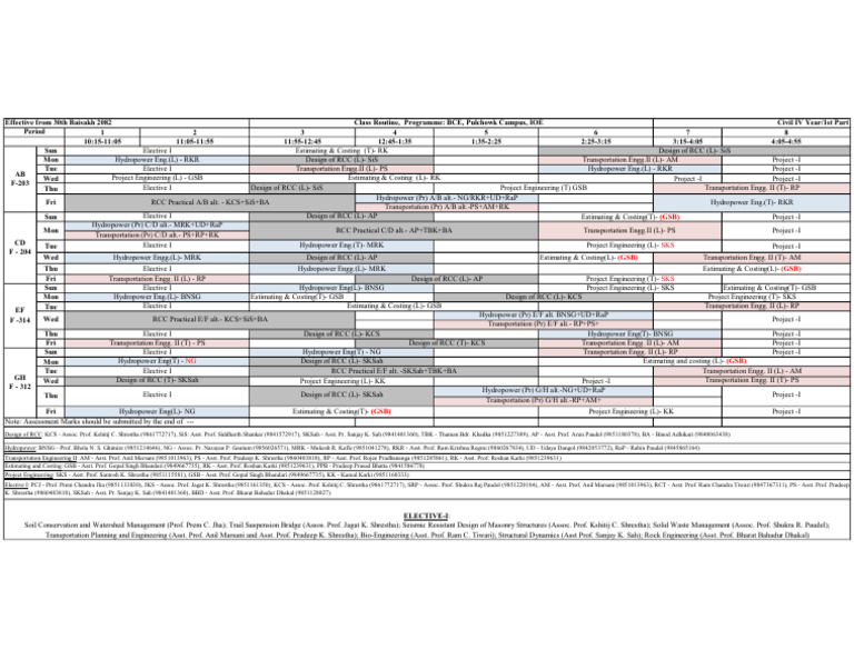 BCE Class Schedule and Electives | PDF