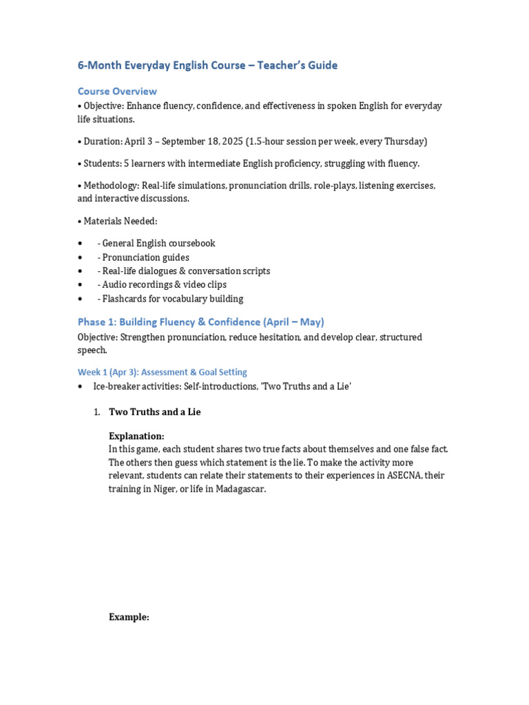 6-Month Everyday English Course | PDF | Fluency | Air Traffic Control