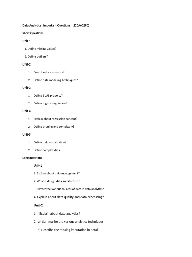 Data Analytics Important Questions | PDF