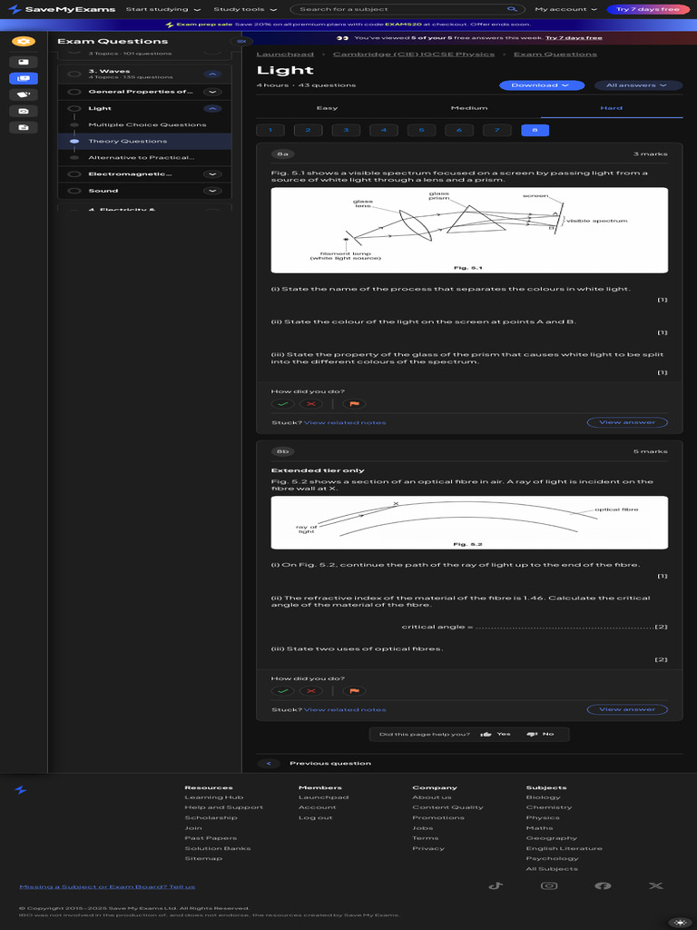 Light Cambridge (CIE) IGCSE Physics Exam Questions & Answers 2021 (PDF) | PDF | Light | Optics