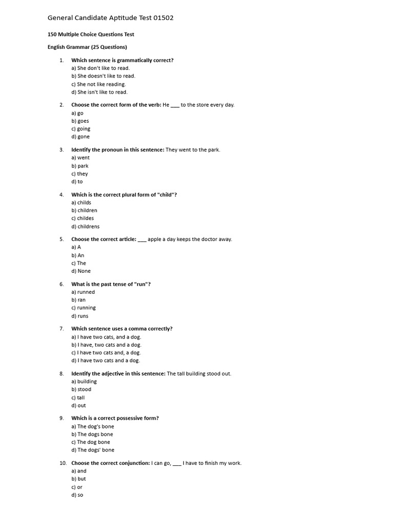 General Candidate Aptitude Test 01502 | PDF | Linguistics