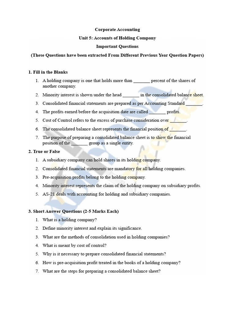 Corporate Accounting Unit 5 Imp Questions | PDF