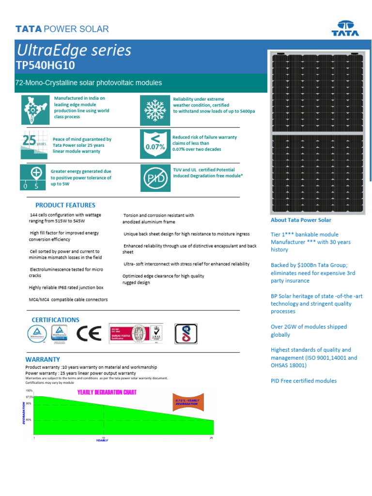 182MM - MONOFACIAL (1134 - X2273 - X35) MM 72 - x2 TATA ROOFTOP | PDF | Photovoltaics ...