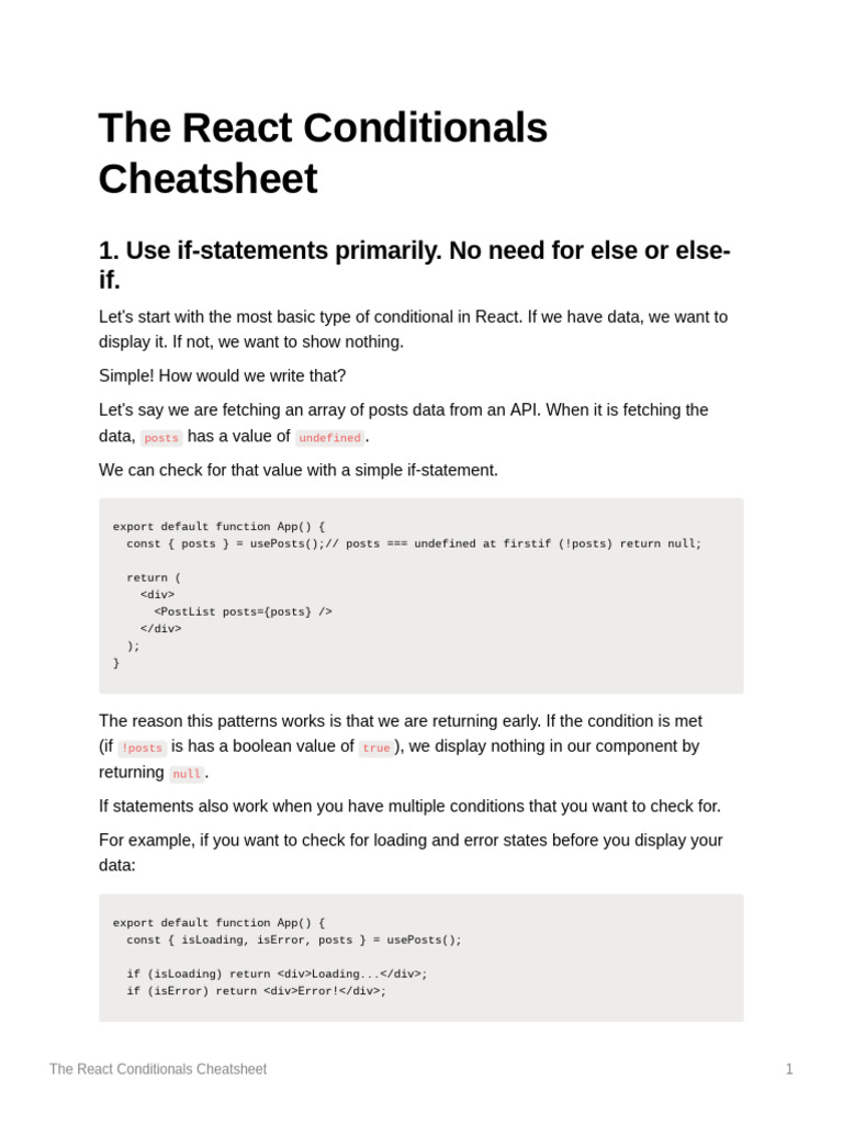 The React Conditionals Cheatsheet Pdf Computer Programming