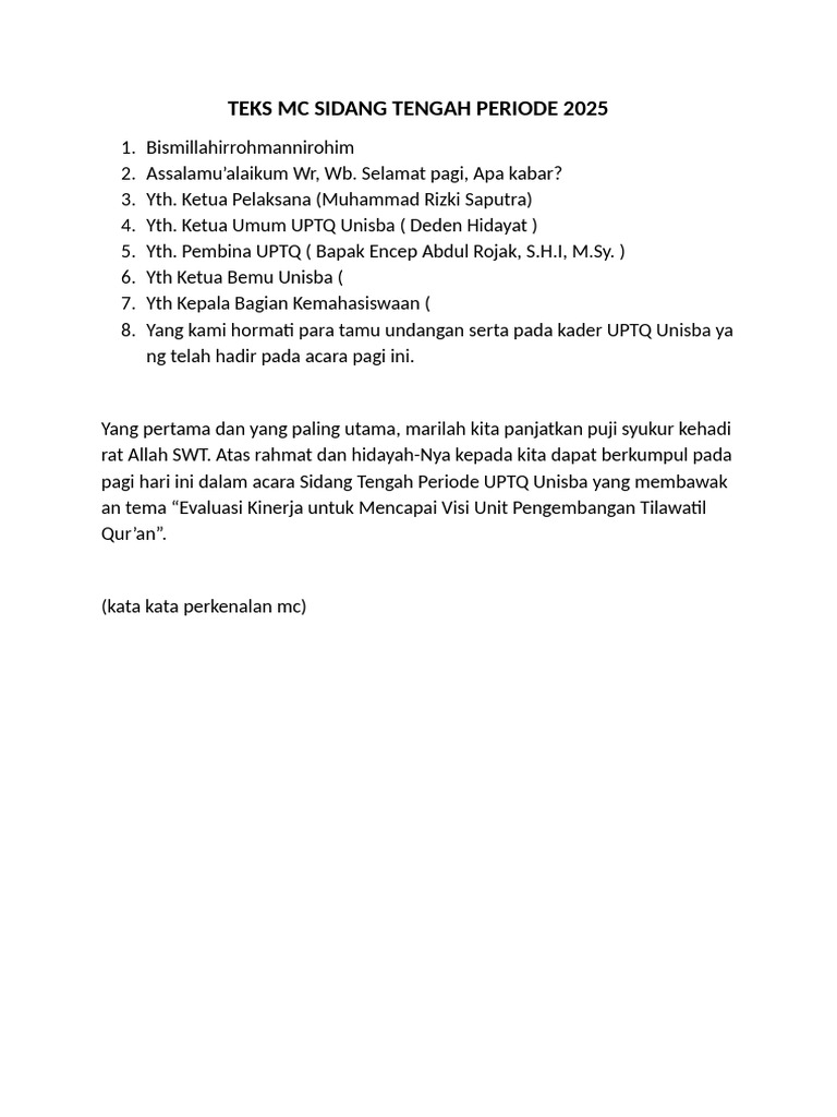 Teks MC Sidang Tengah Periode 2025 | PDF