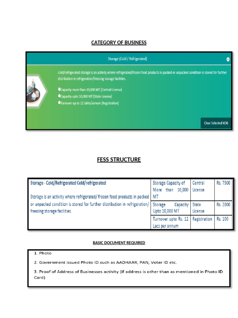 Fees and Doc For FASSAI | PDF