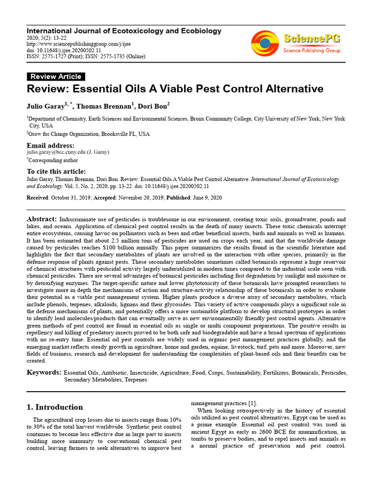 Essential Oils for Sustainable Pest Control | PDF | Essential Oil ...