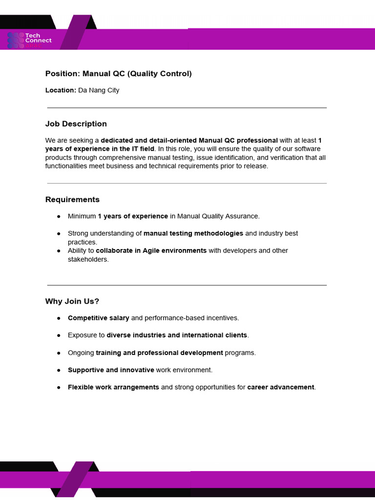 Manual QC Job Opening in Da Nang | PDF