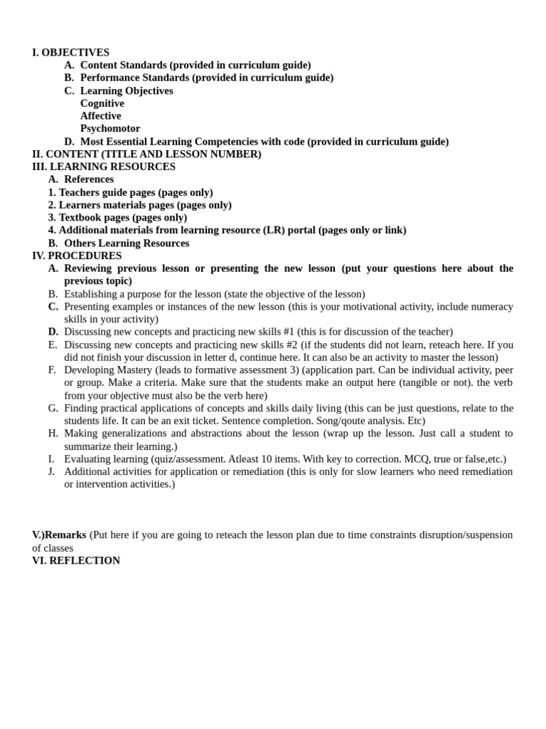 Lesson Plan Format Deped | PDF