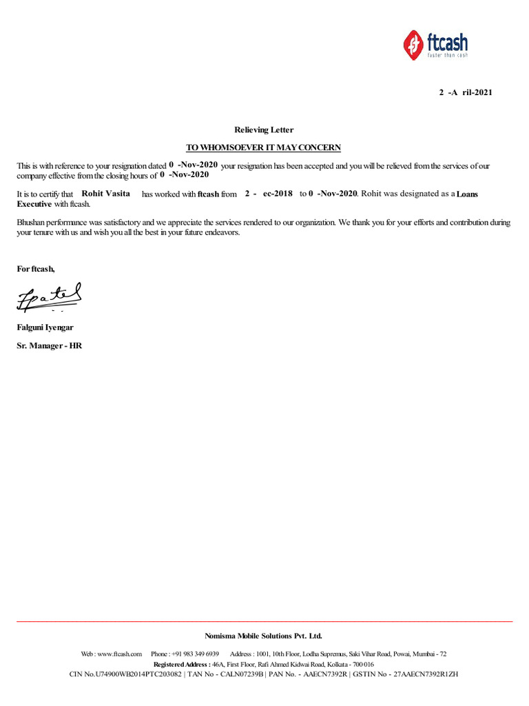 Rohit Relieving Letter | PDF