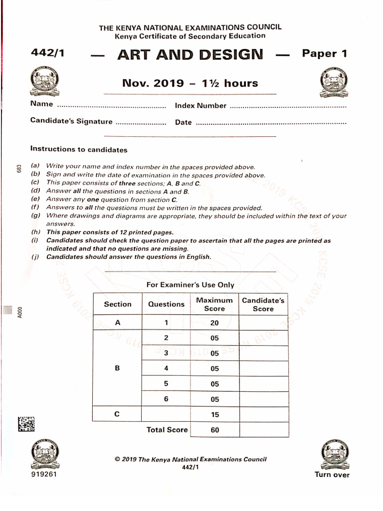 Art - Design p1 Kcse 2019 | PDF