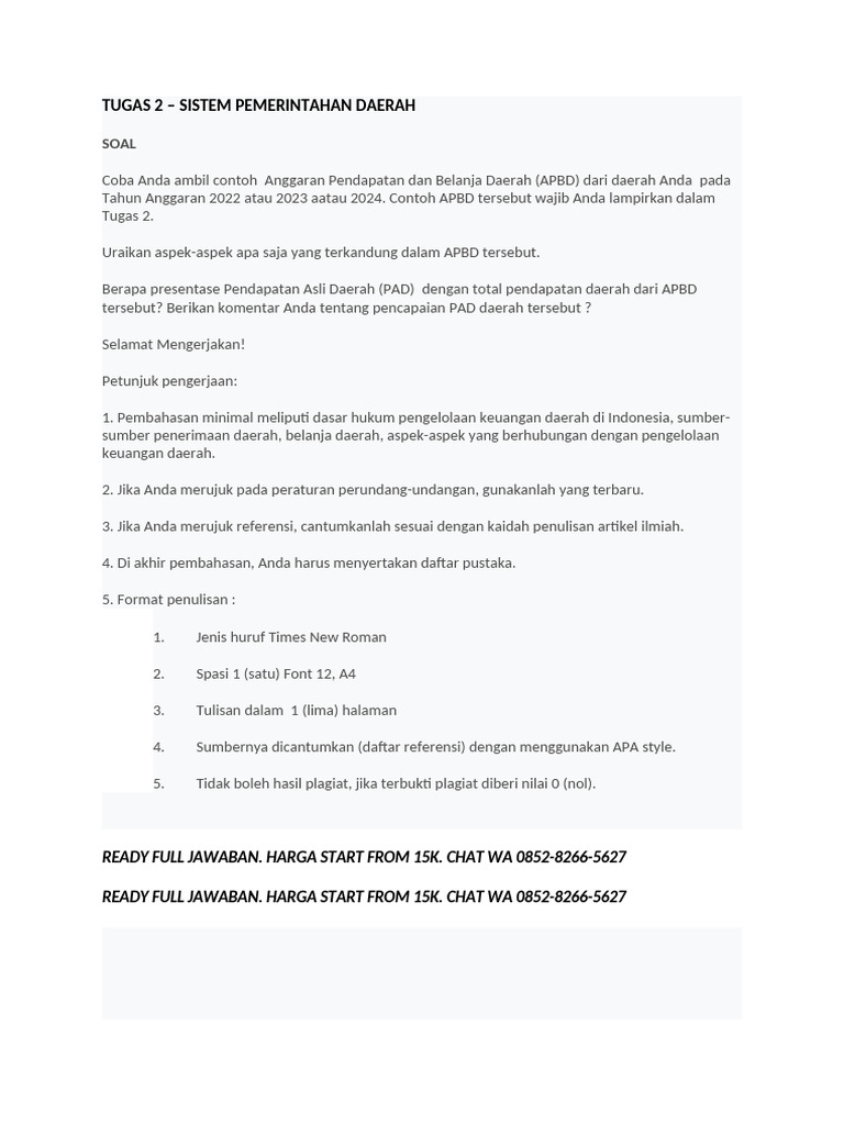 TUGAS 2 - Sistem Pemerintahan Daerah IPEM4214 | PDF