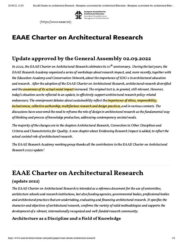 EAAE Charter on Architectural Research - European Association for ...